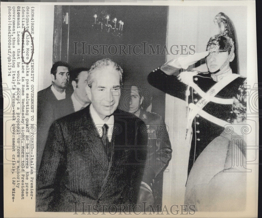 Aldo Moro Italian Premier-Designate walks past saluting guard 1974 ...