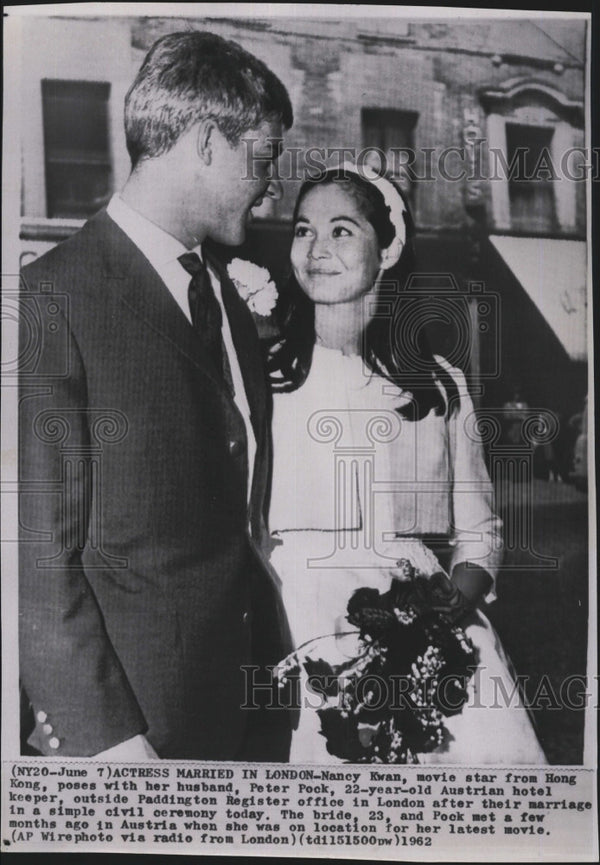 Actress Kwan from Hong Kong with newly wed husband Peter Pock 1962 ...