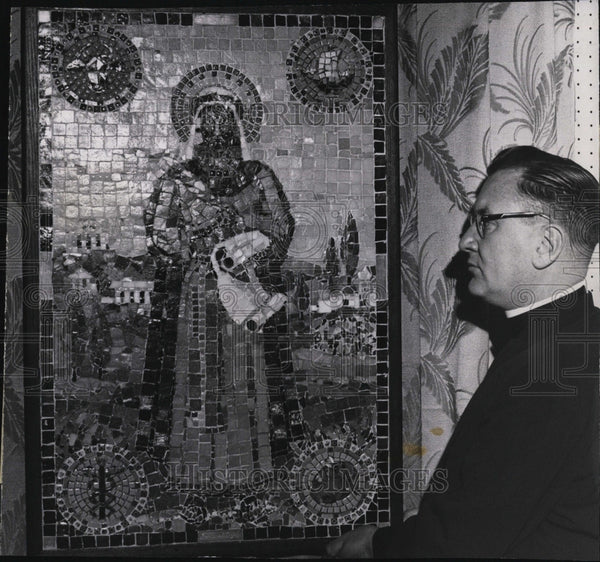 Rev.Luke A.Farley look at mosaic he made at Holy Spirit Shop. 1961 ...