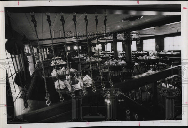 1967 Dining deck of the Riverboat restaurant - Historic Images