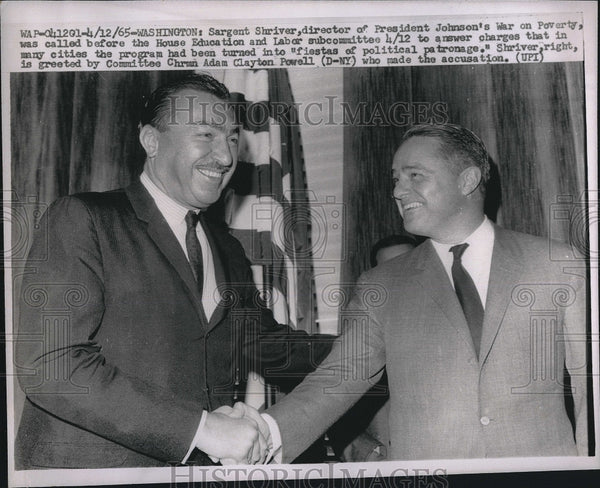 1965 Press Photo Sargent Shriver, Committee Chairman Adam Clayton Powe ...