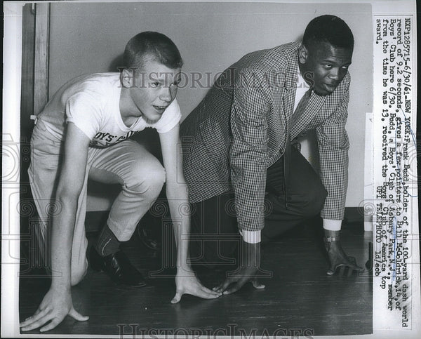 1961 Press Photo Track Champ Frank Budd give pointers to Bill McGoldri ...