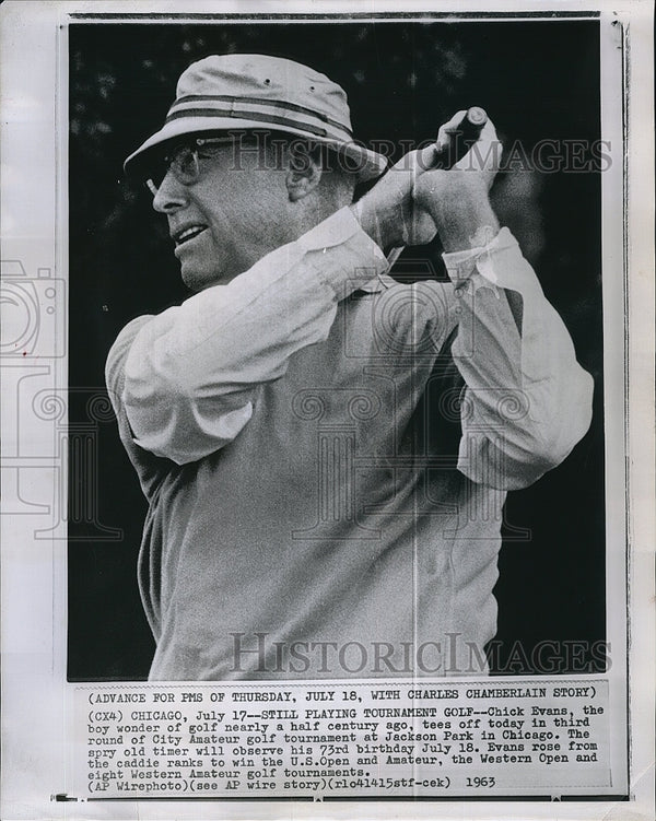 1963 Press Photo Golfer Chick Evans at City amateur tournament in Chic ...