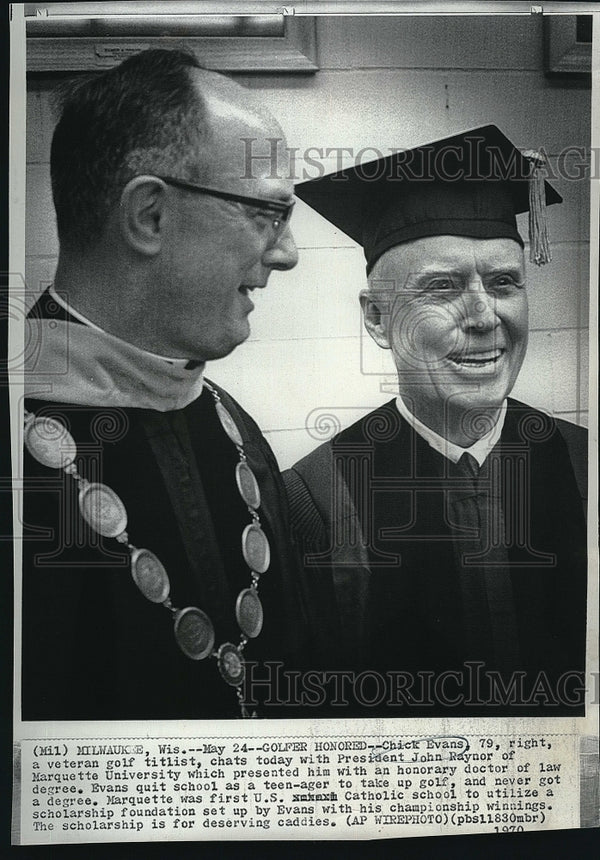 1970 Press Photo Golfer Chick Evans Receives Honorary Degree from Marq ...