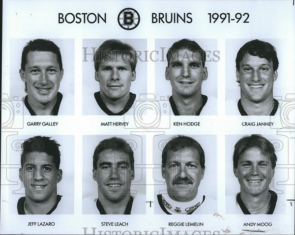 1993 Press Photo 1991-92 Boston Bruins Roster Including Garrey Galley ...