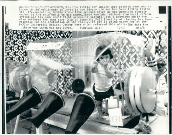 1973 TX David the Bubble Boy Press Photo - Historic Images
