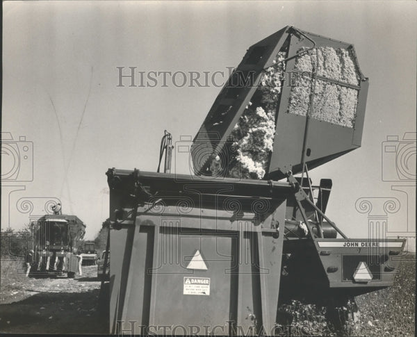 1982 Cotton picker machine dumps load, Courtland,Lawrence County ...