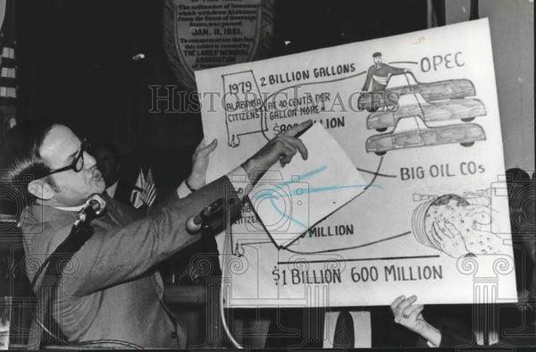 1980 Alabama Governor Fob James, using visual aid to reinforce point ...