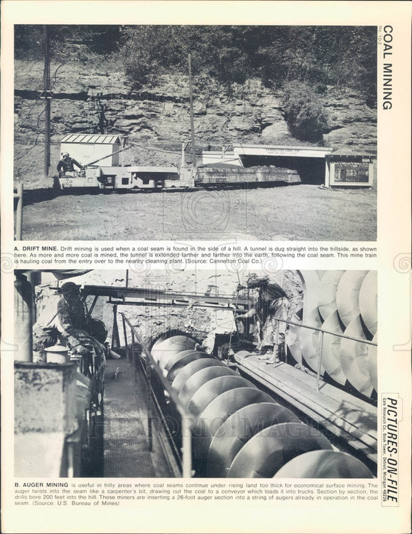 1967 Coal Mining, Drift Mine & Auger Mining Press Photo - Historic Images