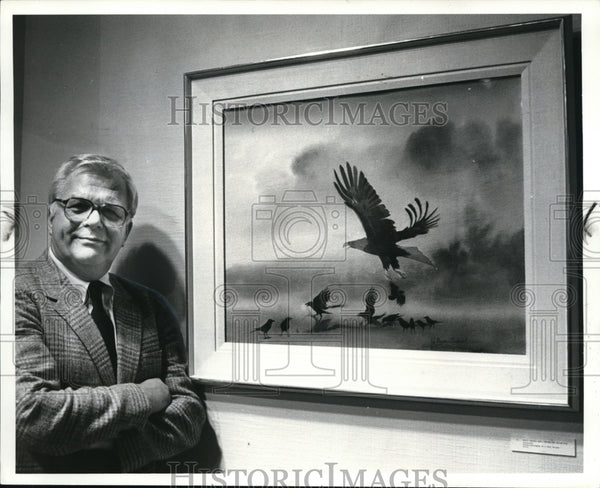1982 Press Photo William E Scheele & his nature painting at the Intown ...