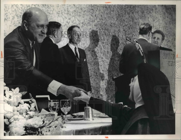 1965 Press Photo Robert C Weaver greets Mother M Roberta at Charity Ho - Historic Images