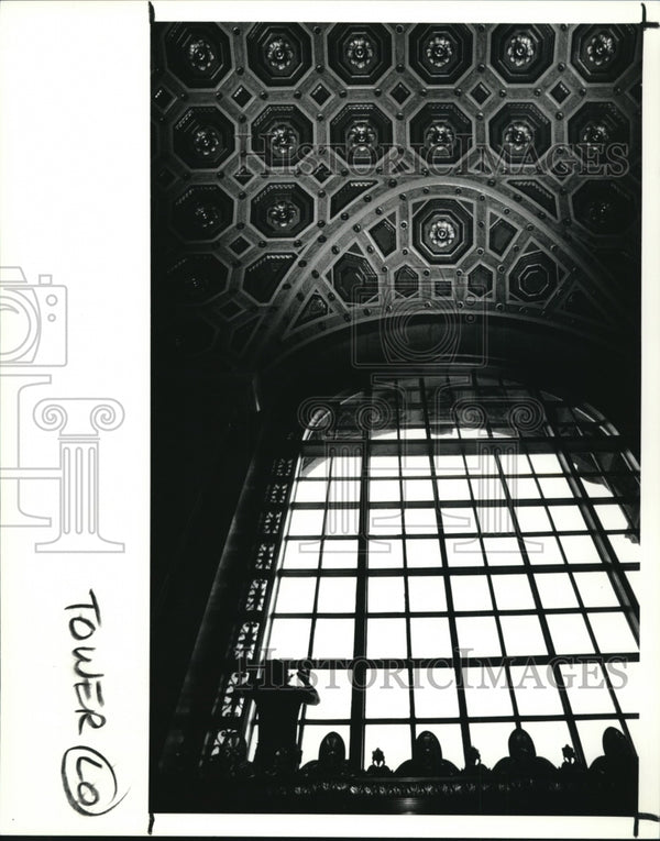 1990 Press Photo Don Christopher of Mentor is silhouette against a win ...