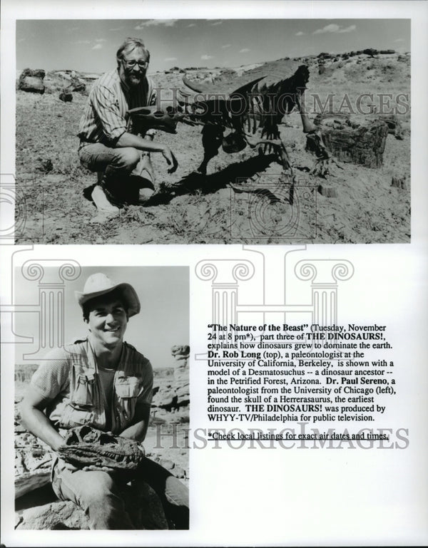 Press Photo Dr. Rob Long and Paul Sereno on "The Dinosaurs!," Petrifie ...