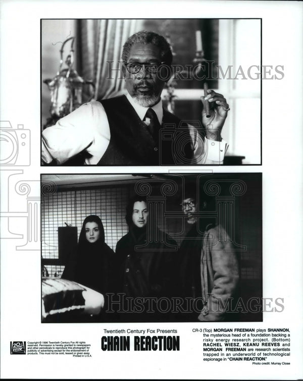 1996, Morgan Freeman Rachel Weisz and Keanu Reeves in Chain Reaction ...