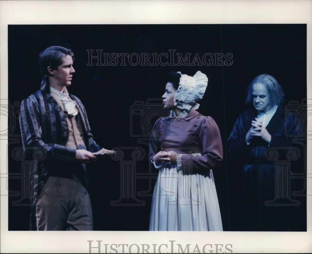 1999 Press Photo Dudley Swetland and Yvette Ganier in A Christmas Caro ...