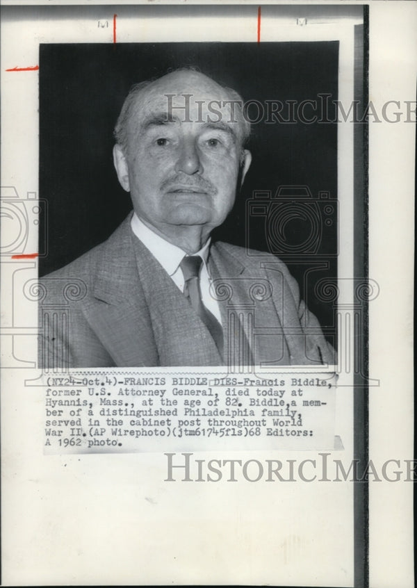 1968 Press Photo Former US Attorney General Francis Biddle Dies - cvw0 ...