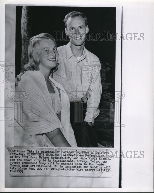 1959 Press Photo S.Rockefeller and Anne Marie Rasmussen Annouce Marria ...
