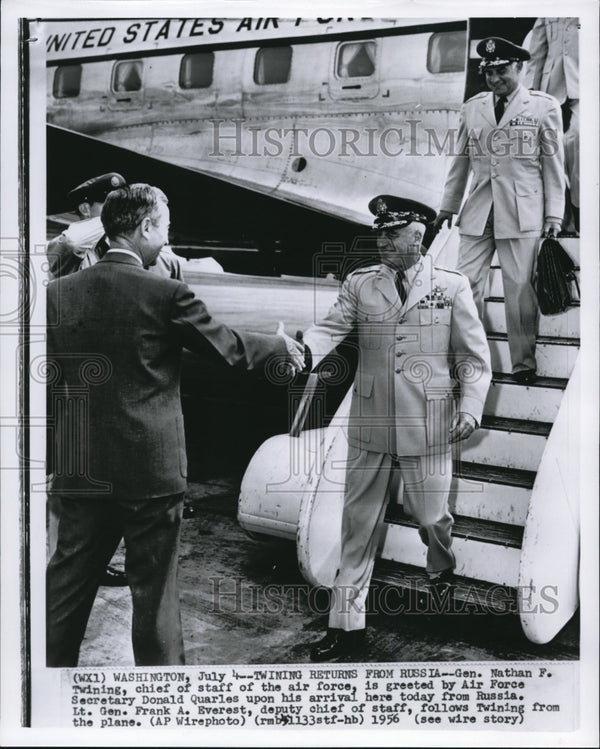 1966 Press Photo Gen. Nathan F. Twining returns from Russia - Historic ...