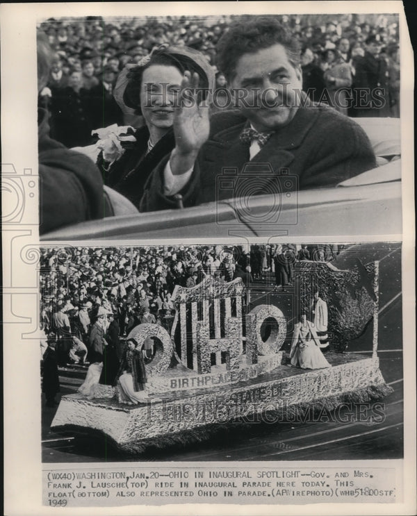 1949 Press Photo Governor and Mrs. Frank Lausche at the inaugural para ...