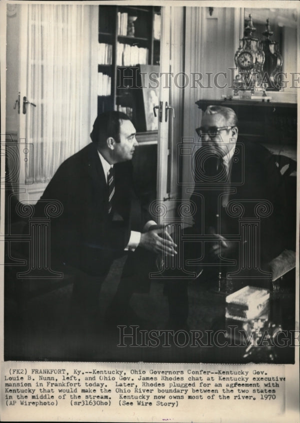 1970 Press Photo Kentucky Gov Louie Nunn & Ohio Gov James Rhodes confe ...