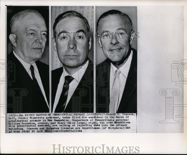 1964 Press Photo Gov Harold Stassen, William Scranton, and VP nominee ...