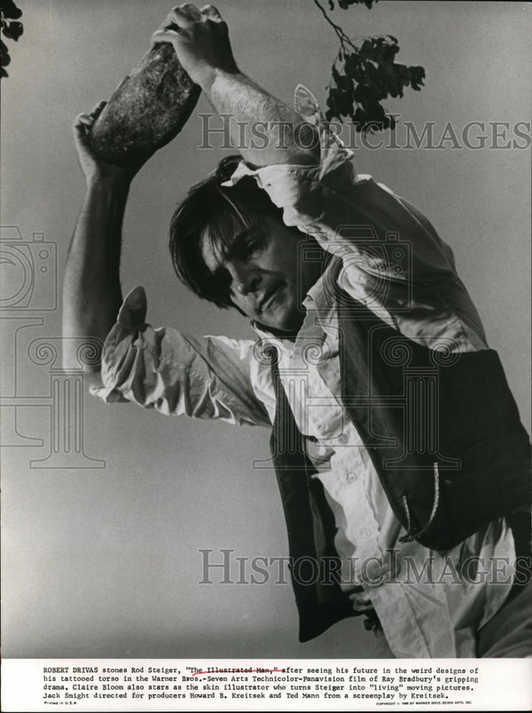 1969 Press Photo Robert Drivas stones Rod Steiger, The Illustrated Man ...