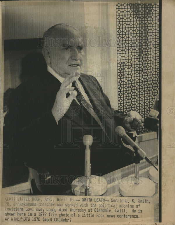 1976 Press Photo Gerald L. K. Smith clergyman Wisconsin - Historic Images
