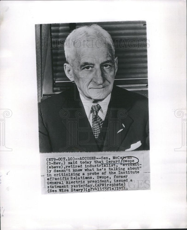 1951 Press Photo Gerard Swope Retired Industrialist - Historic Images
