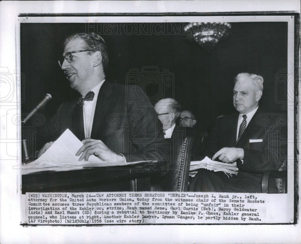 1958 Press Photo Joseph L. Rauh Jr. Lucius P.Chase UAW - Historic Images