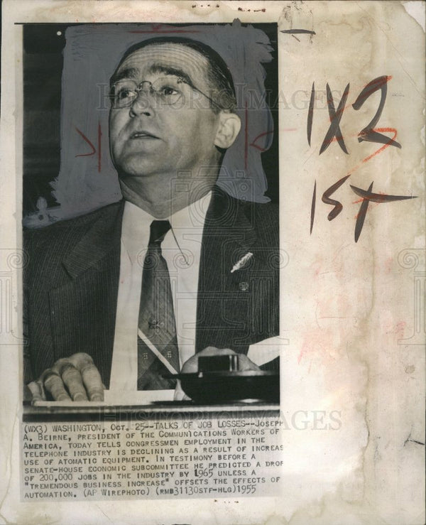 1955 Press Photo Joseph A Beirne Communications Workers - Historic Images