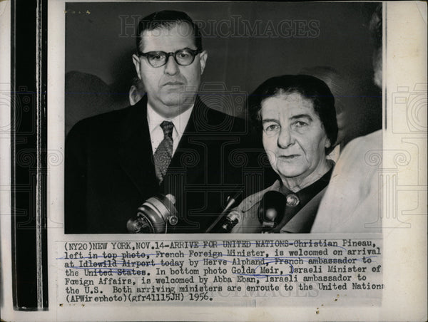 1956 Press Photo Christian Pineau, Golda Meir - dfpd42621 - Historic Images