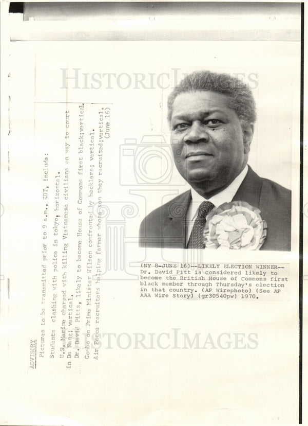 1970, David Thomas Pitt campaigner - Historic Images