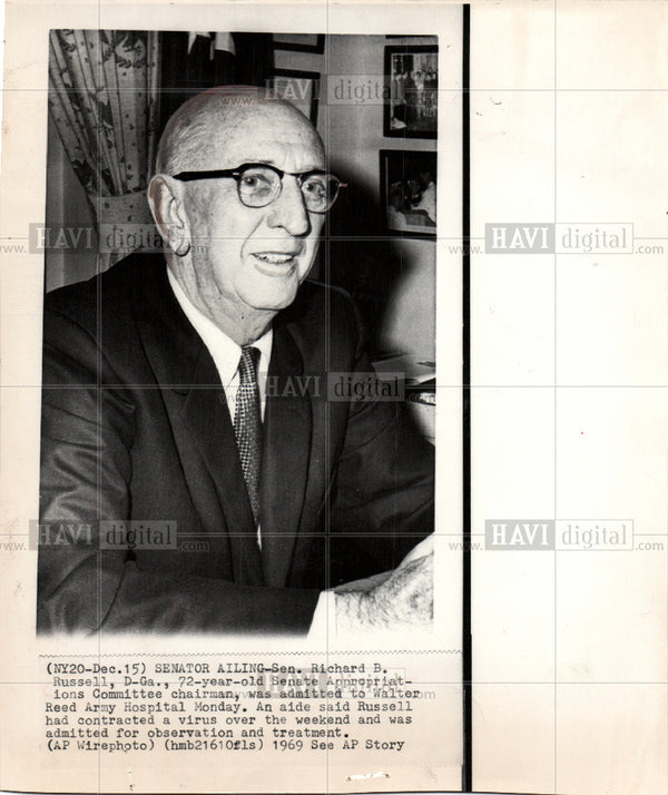 Senator Richard Russell Georgia 1970 Vintage Photo Print - Historic Images
