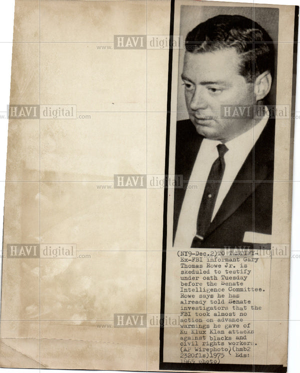 Gary Thomas Rowe Jr. Ex-FBI Senate 1975 Vintage Photo Print - Historic ...