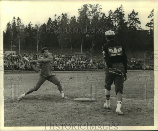 1969 Baseball game in Finland, but without a pitcher. - Historic Images