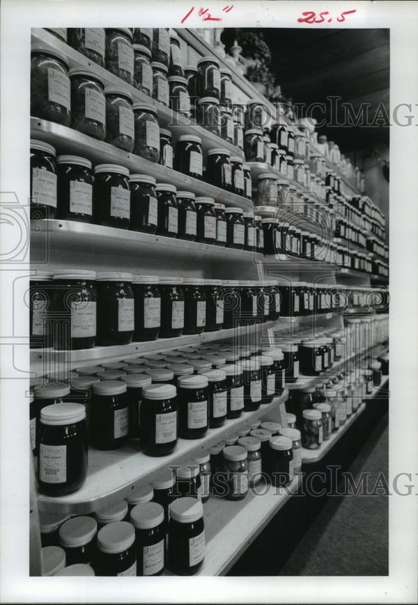 1975 rows of jellies and preserves from Jamison Farms, Texas - Historic ...