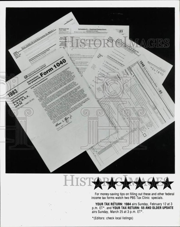 1984 Press Photo Forms discussed on PBS Tax Clinic special "Your Tax R ...