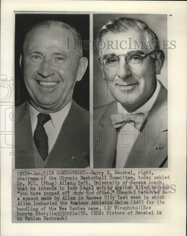 1956 Press Photo Harry Henshel, Dr. F.C. Allen involved in legal actio ...