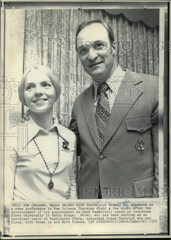 1972 Press Photo LSU Cage Coach Dick Brown and Wife Vonnie in New Orle ...
