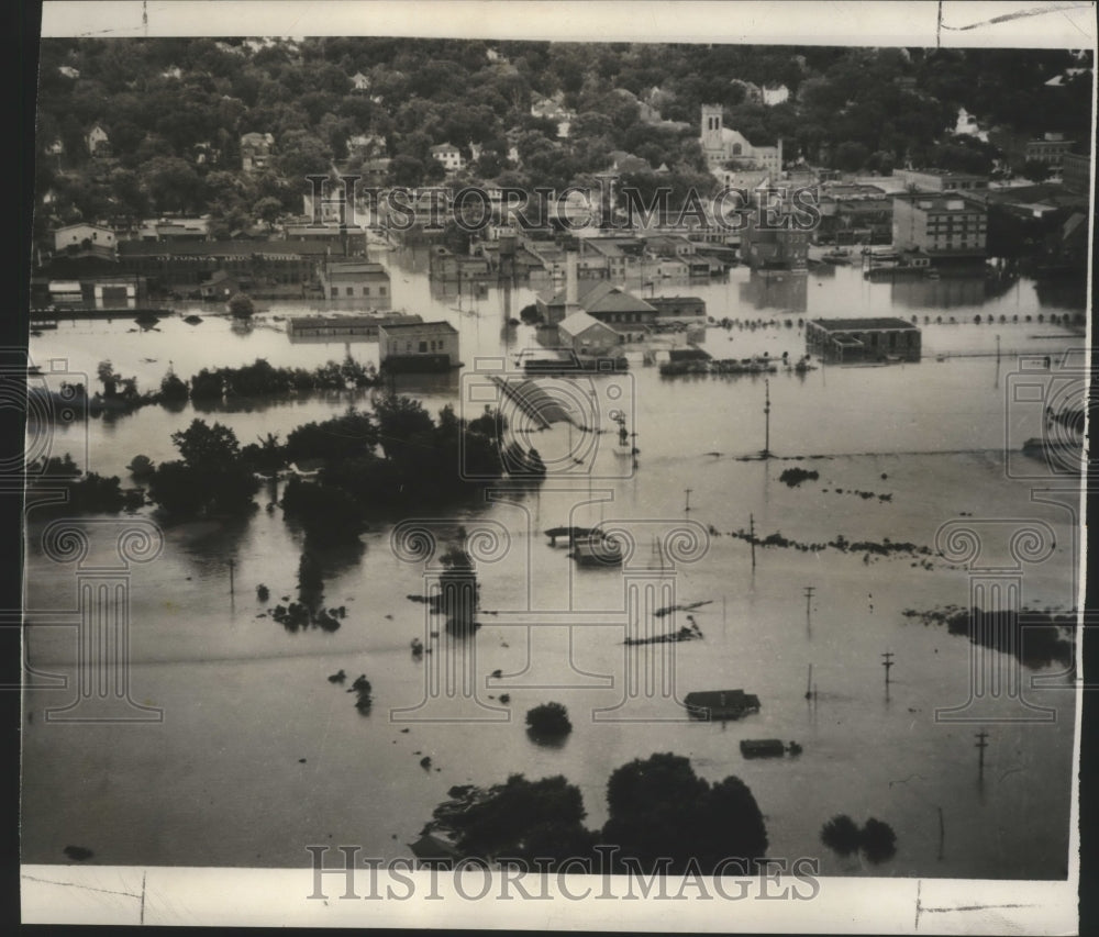 1948 Ariel View, Mississippi River Floods Ottawa, Iowa - Historic Images