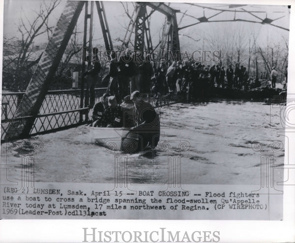 1969 People at Flooded Bridge Over Qu'Appelle River in Lumsden ...
