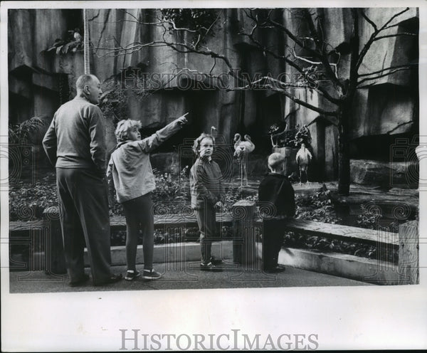 1964 Milwaukee Zoo Aviary, Gunnard Hammer and children - Historic Images