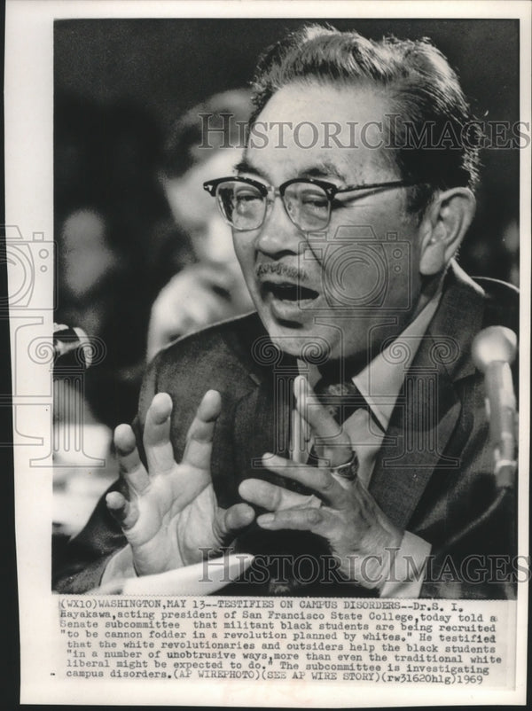 1969 Press Photo President S. I. Hayakawa, San Francisco, spoke in Sen ...