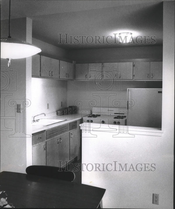 1968 Kitchen in model home, Hillside Housing Projects - Historic Images