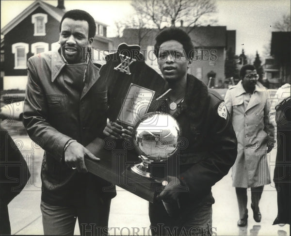 1980 James Johnson, Percy Cox with trophy from Milwaukee high school ...