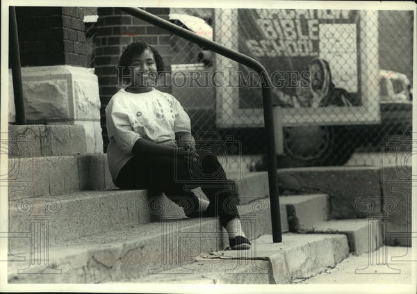 1989 a happy Trina Smith on the steps at St. Marcus Lutheran School ...
