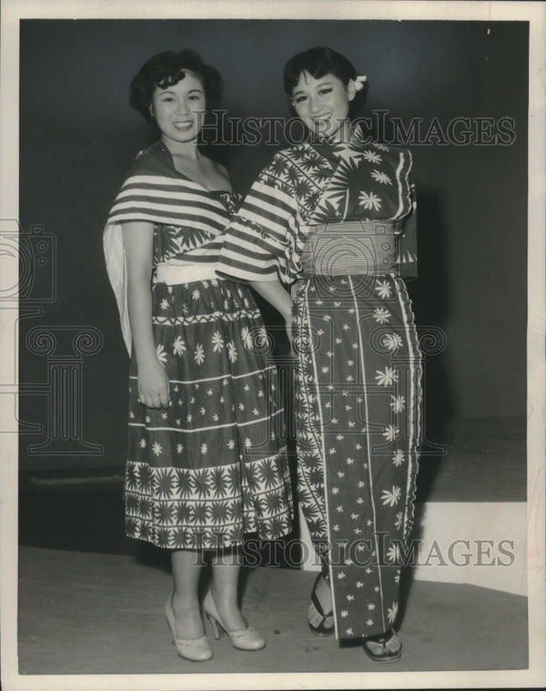 1952 Press Photo Two women modeling fashion Tokyo, Japan - mjb98542 ...