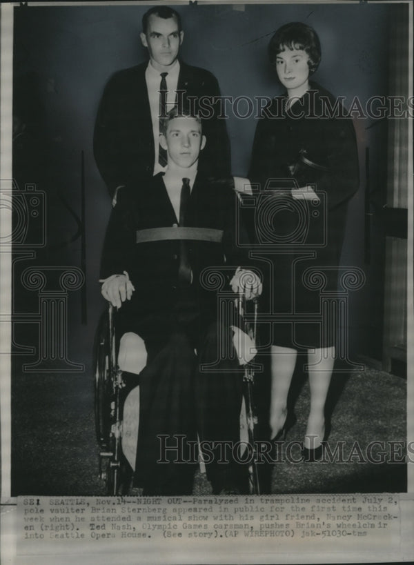 1963 Press Photo Brian Sternberg, friends, strapped in a wheelchair, W ...