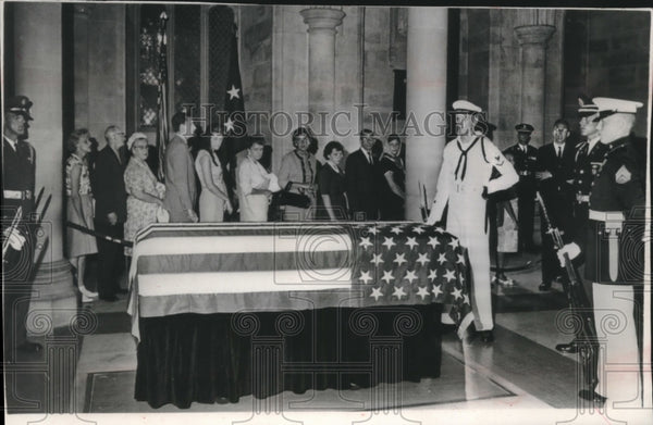 1965, Mourners filed past flag draped casket of Adlai E. Stevenson ...