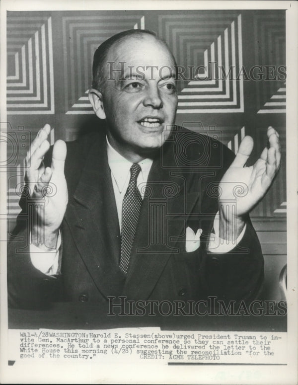 1948 Press Photo Harold E Stassen at news conference in Washington, D ...